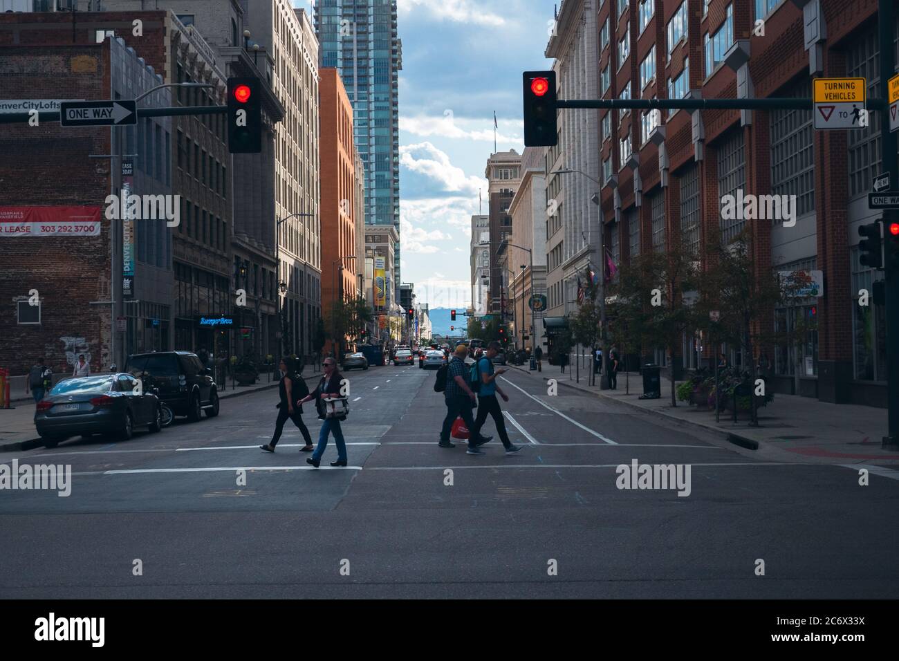 People crossing the street, city of Denver Colorado USA Stock Photo - Alamy