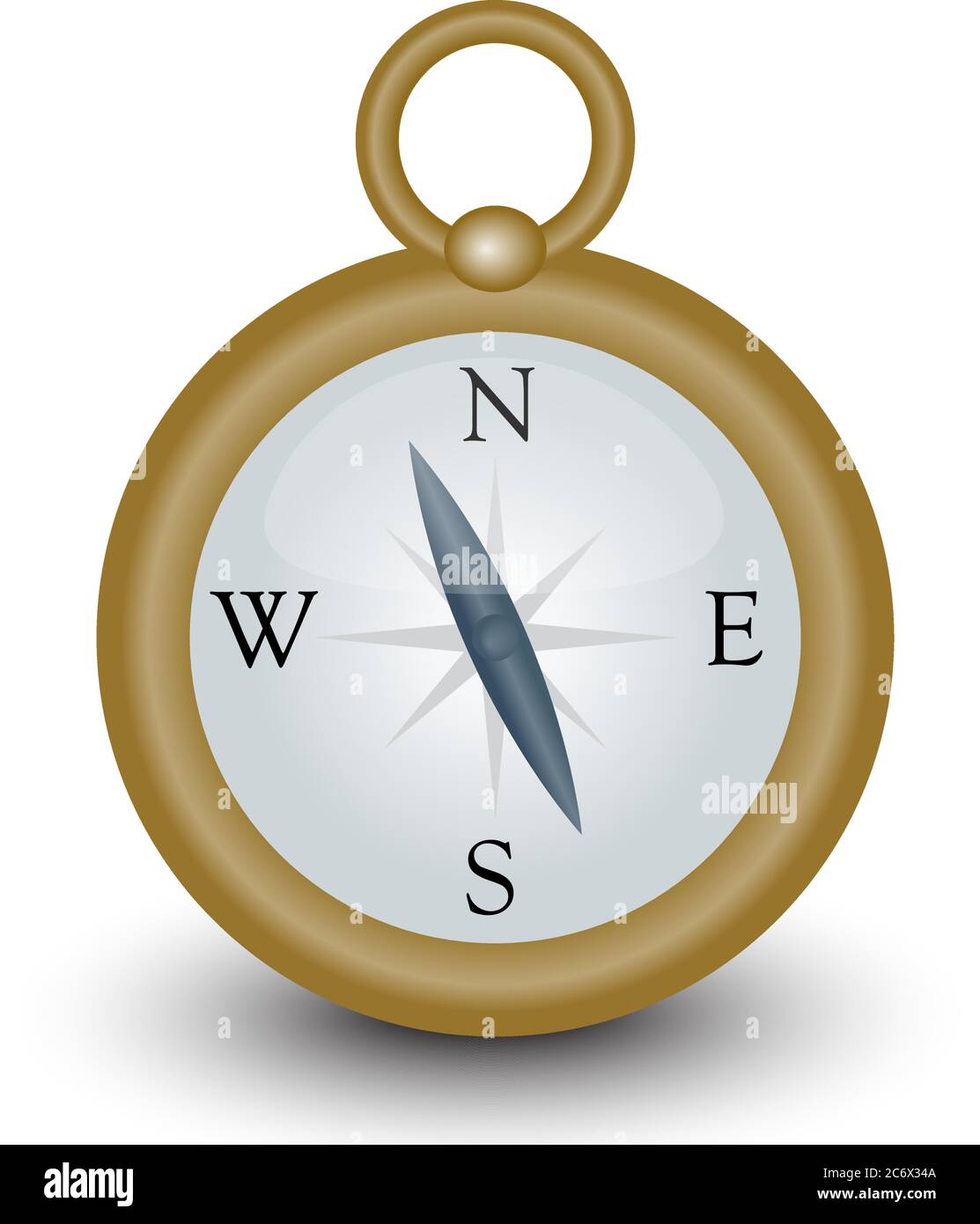 golden classic old style compass pocket watch vector icon with gloss ...