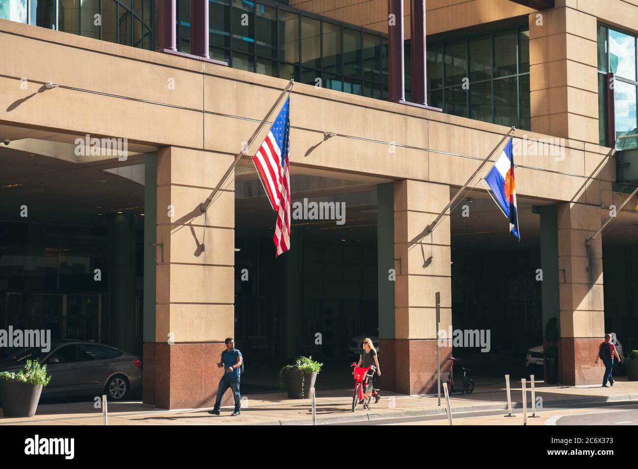 Building with American flag, city of Denver Colorado USA Stock Photo ...