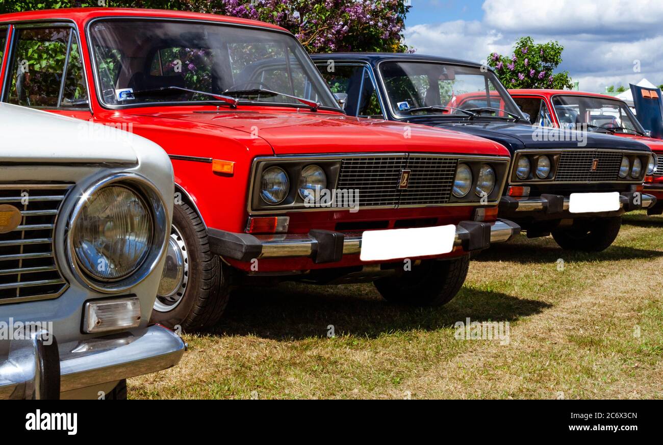 Colorful Soviet Lada cars displayed during annual Lilac festival in ...