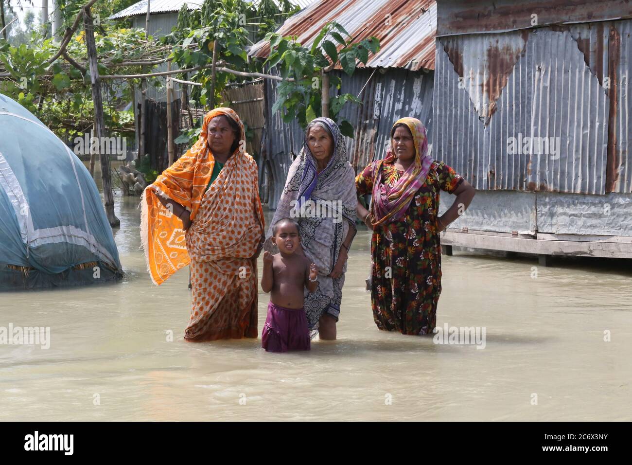 Flood affected people seen in Gaibandha, in northern Bangladesh on July ...