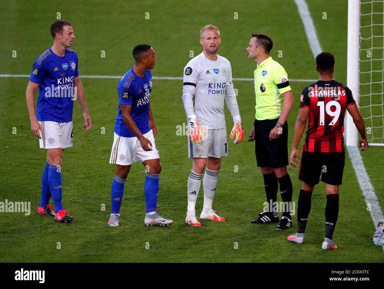 Leicester city goalkeeper kasper schmeichel appeals hi-res stock ...