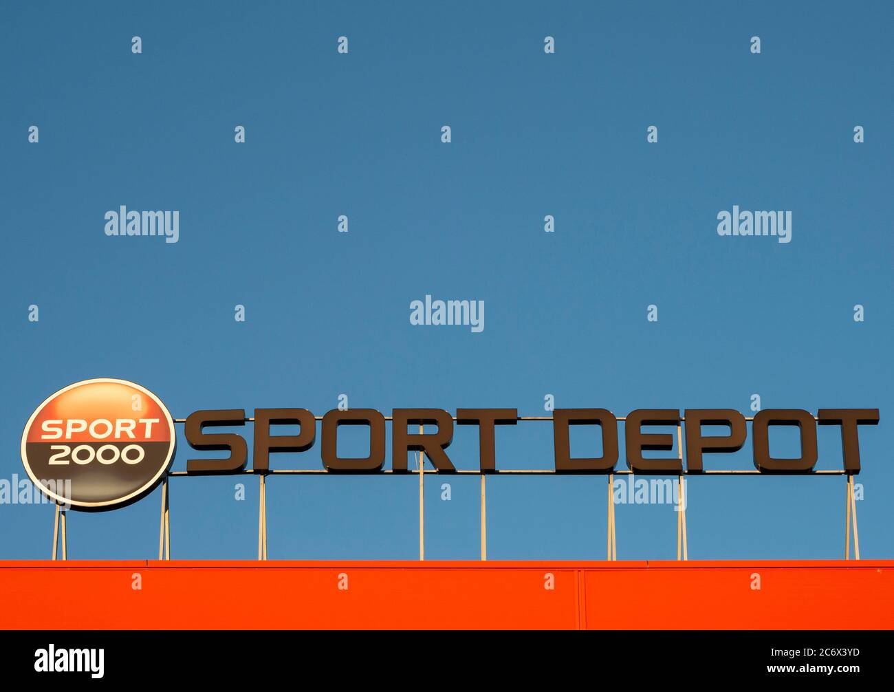 Sport Depot sign and logo on building facade as advertisement for the ...