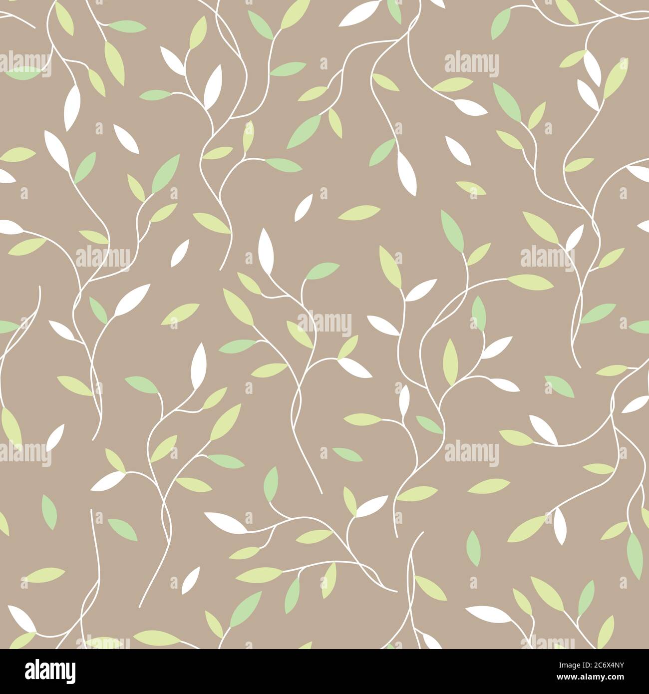 Decorative seamless pattern with white and green sprouts with leaves on ...