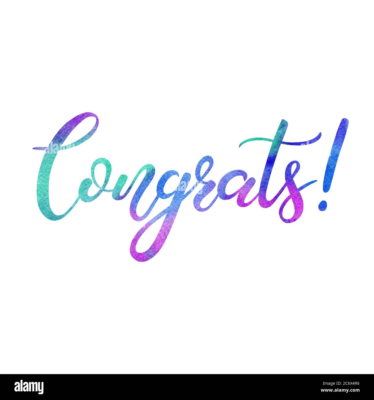Congrats! brush calligraphy hand lettering watercolor in blue ...