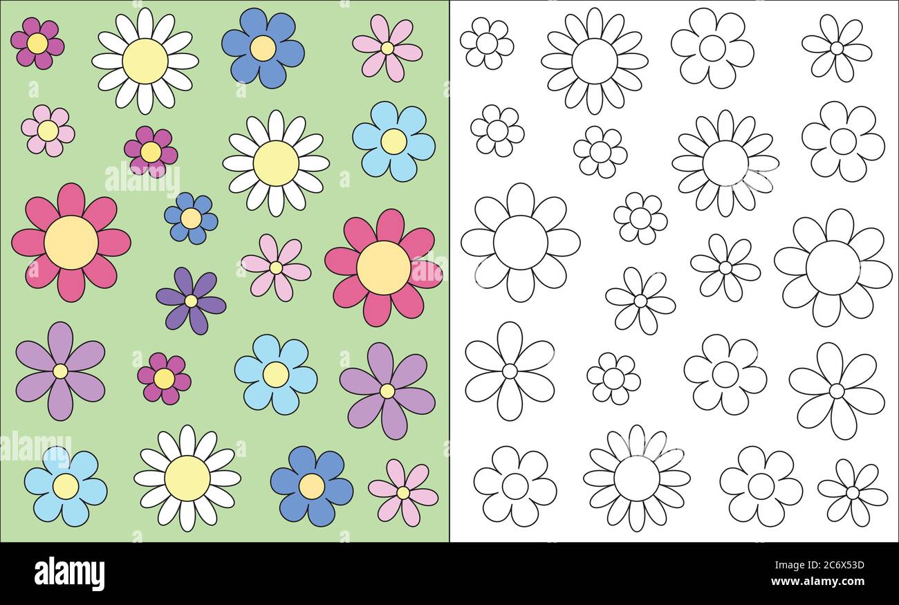 stylized outline flower head spring child colouring book card, v Stock ...