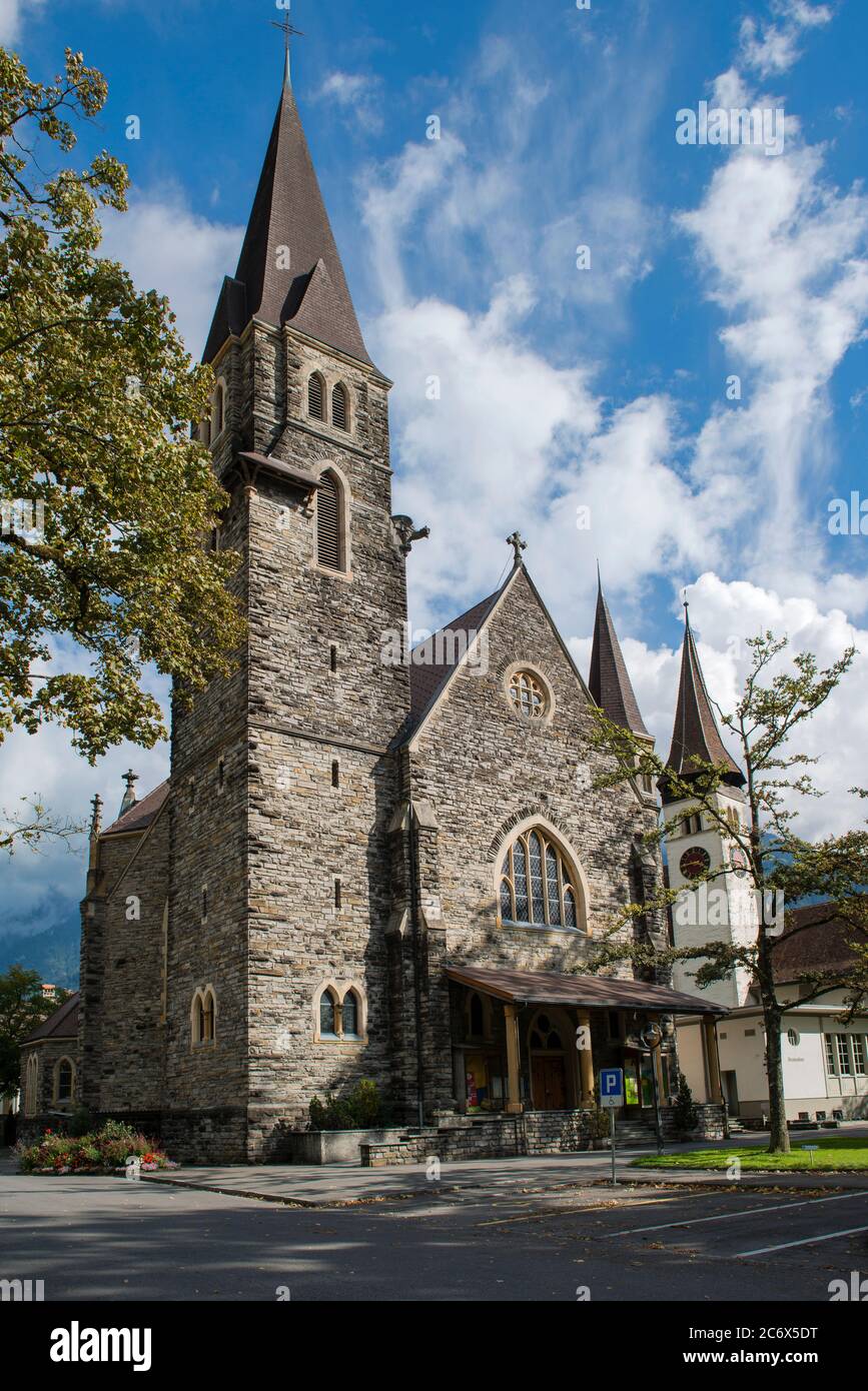 Catholic and Protestant Church of Interlaken, Switzerland Stock Photo ...