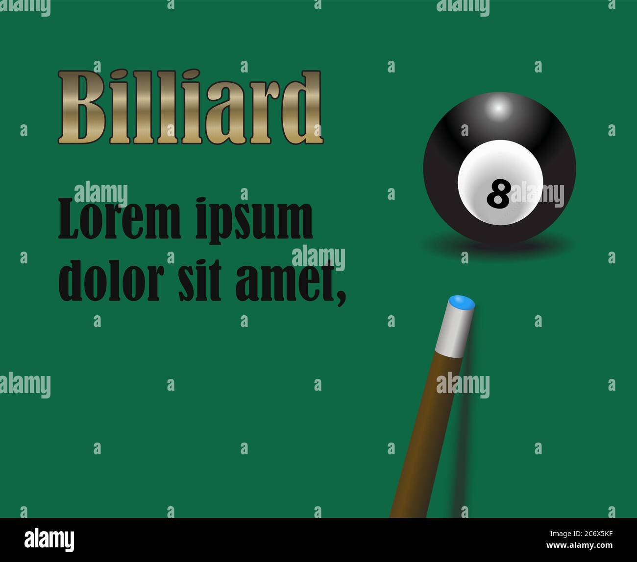 billiard cue aiming on black billiard ball number eight on green ...
