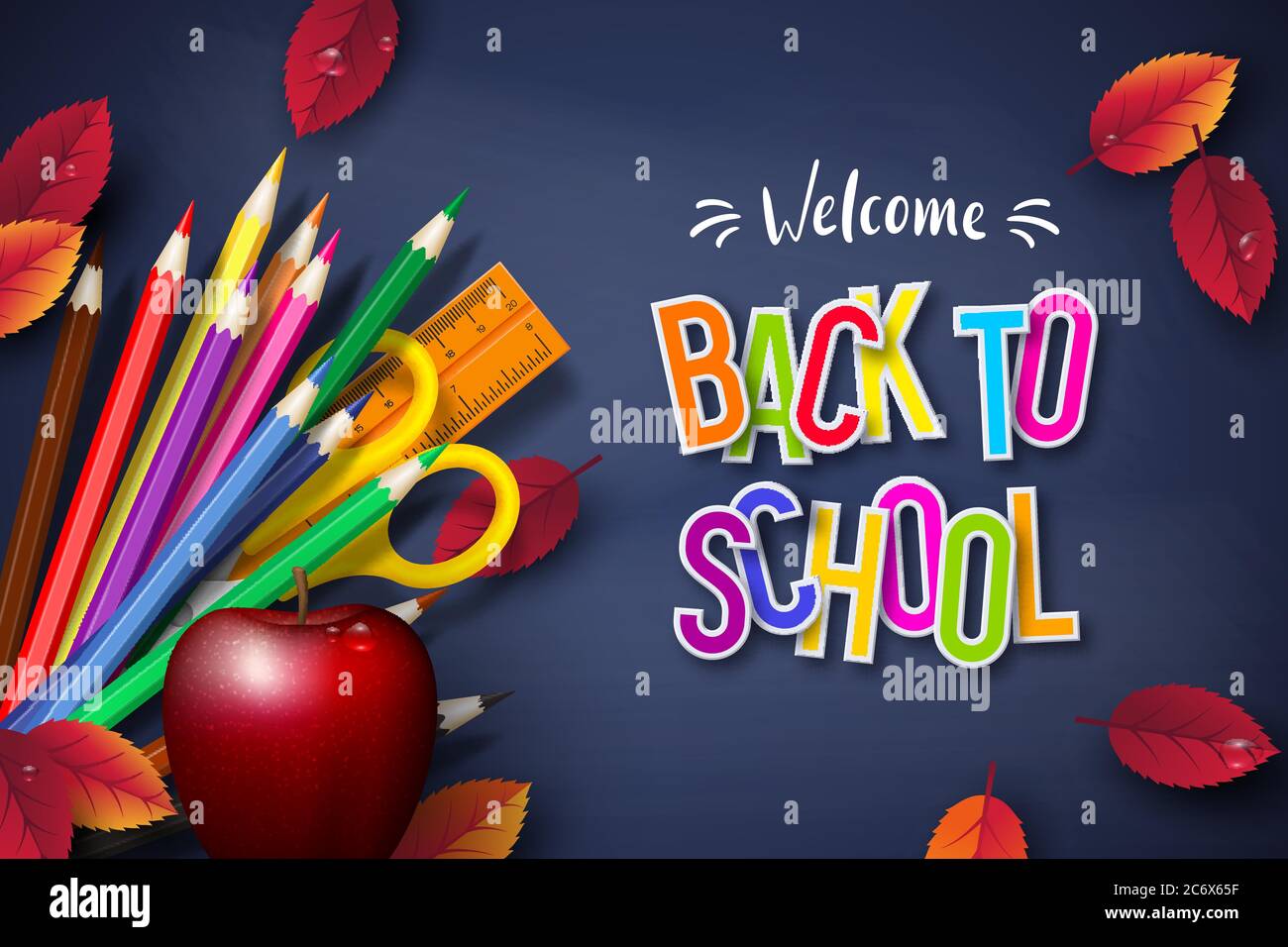 Blackboard apple school supplies Stock Vector Images - Alamy