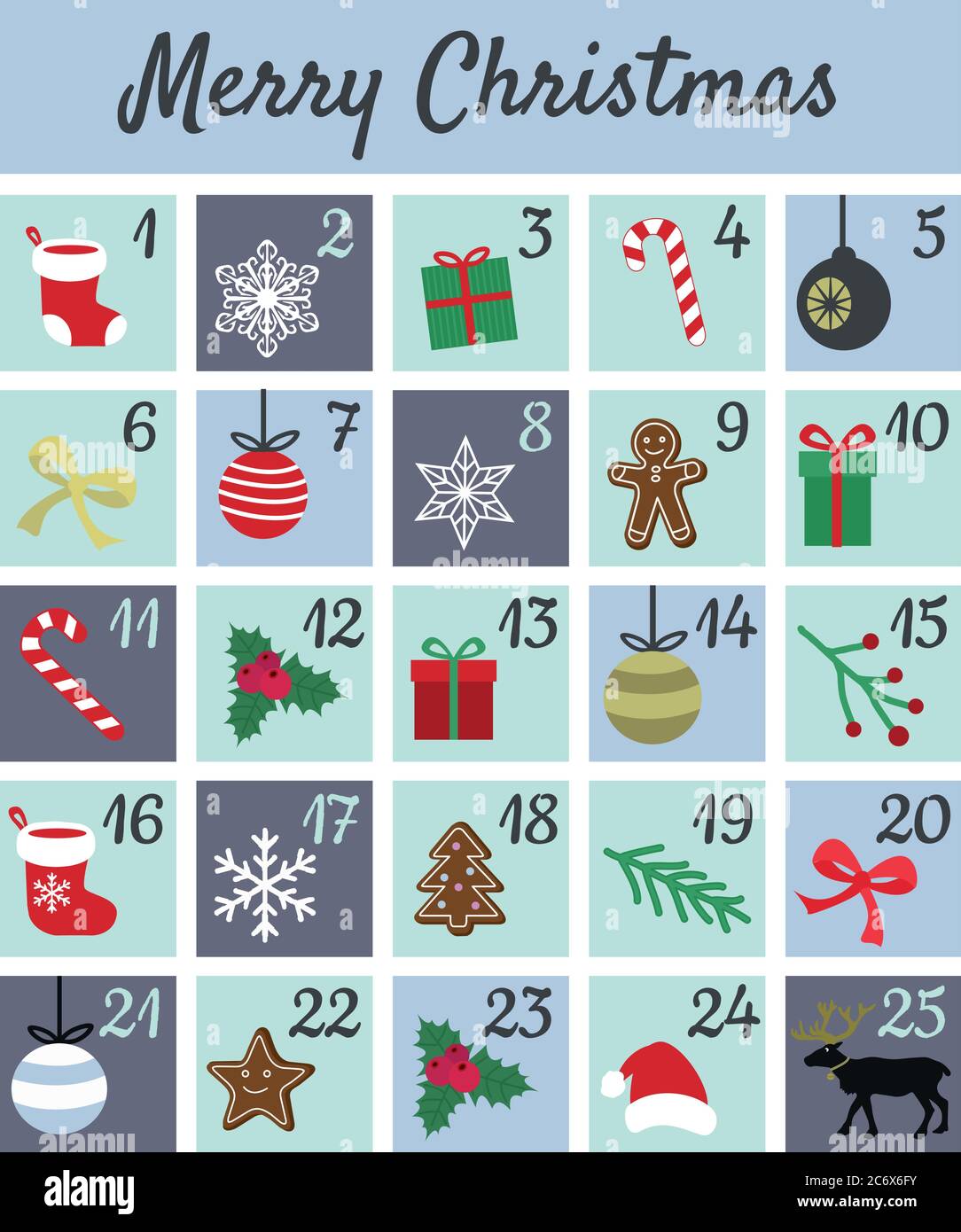 Colorful Mery Chistmas Advent calendar on white background. Cute ...