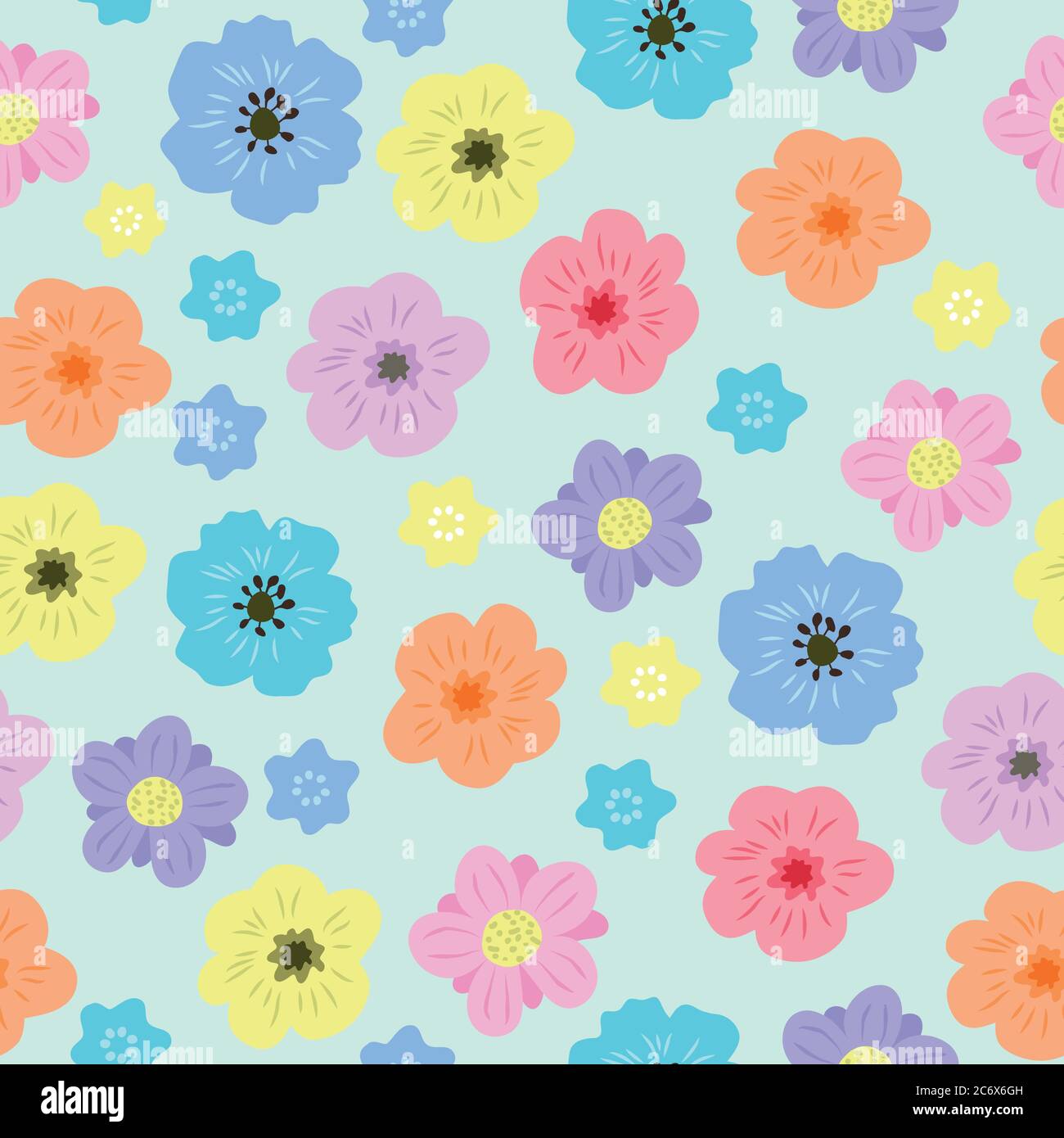 Seamless floral pattern with hand drawn various colorful spring flowers ...