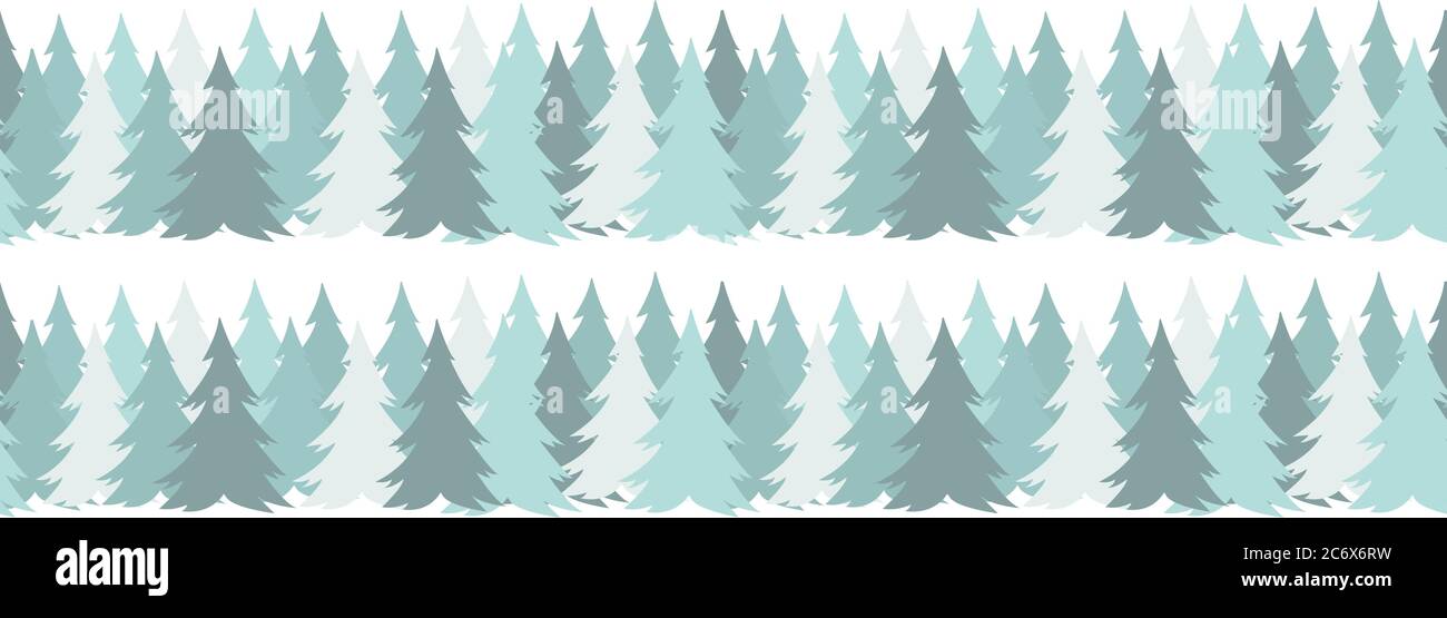 Horizontal seamless border with Christmas green trees on white ...