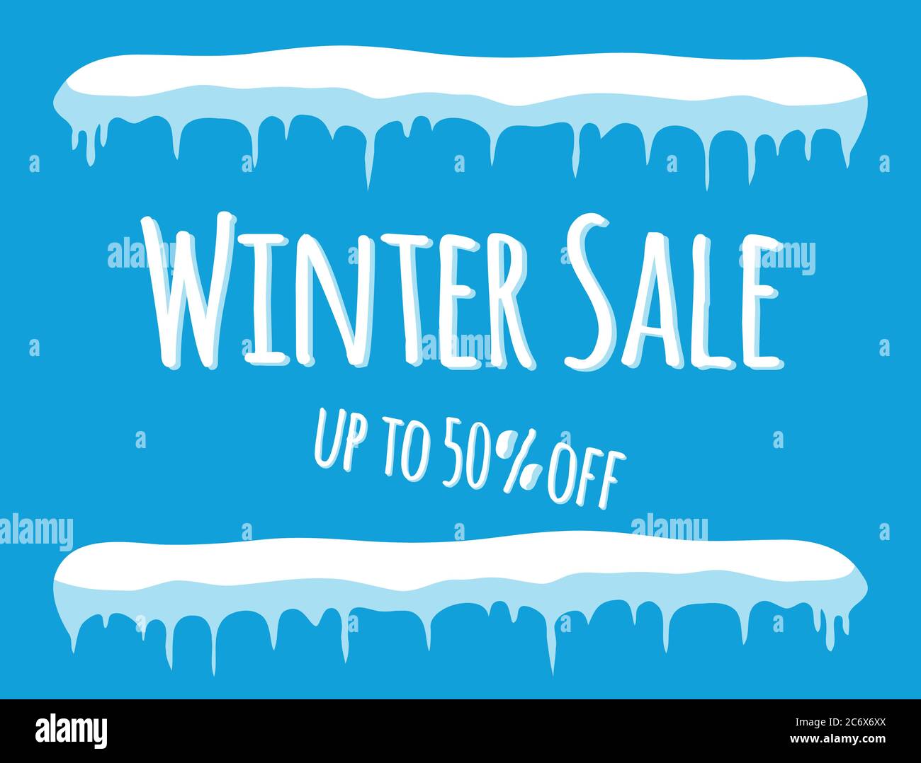 Winter Sale sign text in melting snow and icicles border frame isolated ...