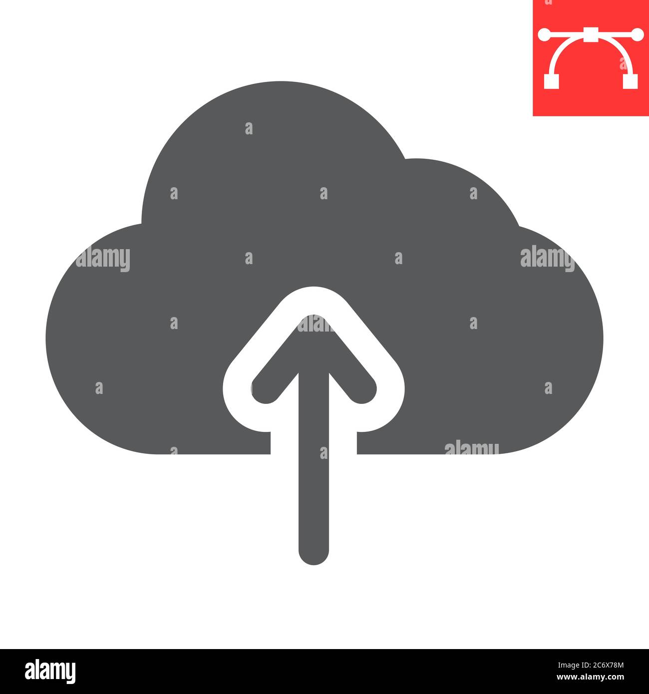 Cloud upload glyph icon, ui and button, computing sign vector graphics, editable stroke solid ...