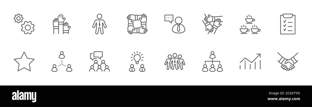 Team Work Line Icons. Gears, Cooperation, Collaboration, Team. Editable ...