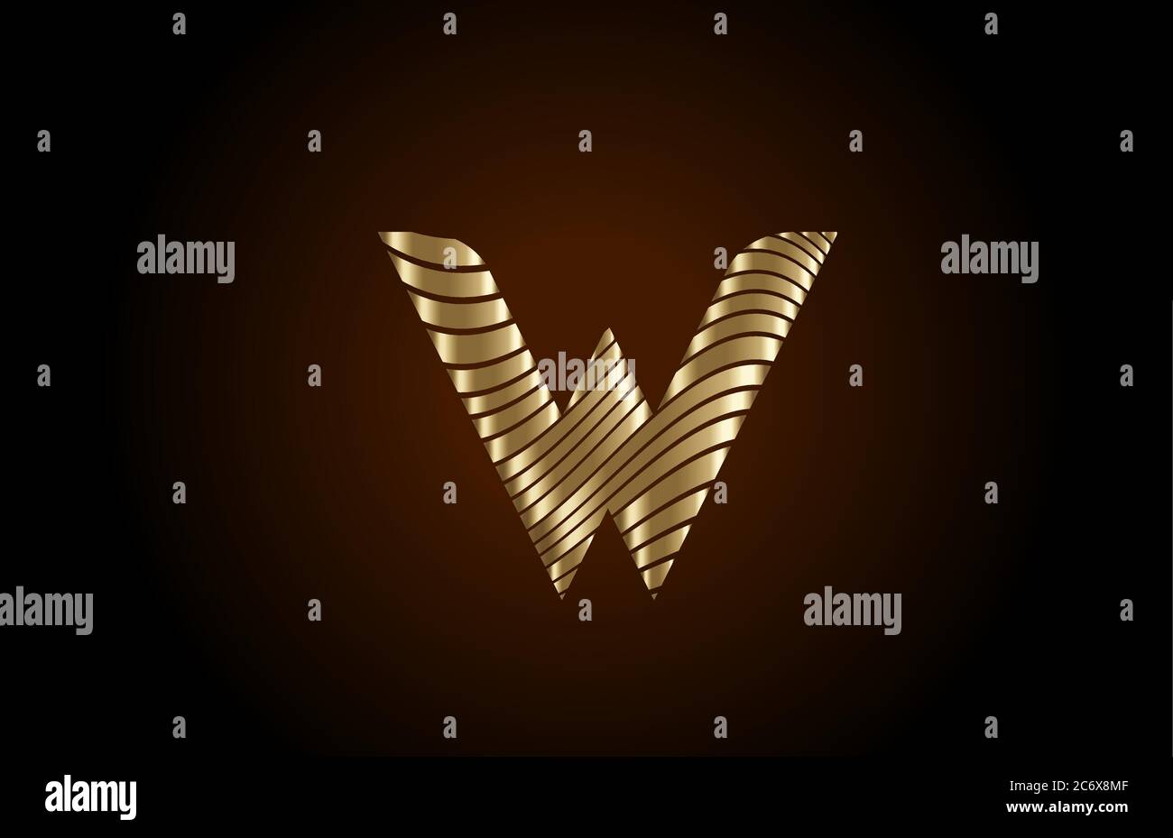 W yellow alphabet letter logo icon for company. Metallic gold line ...