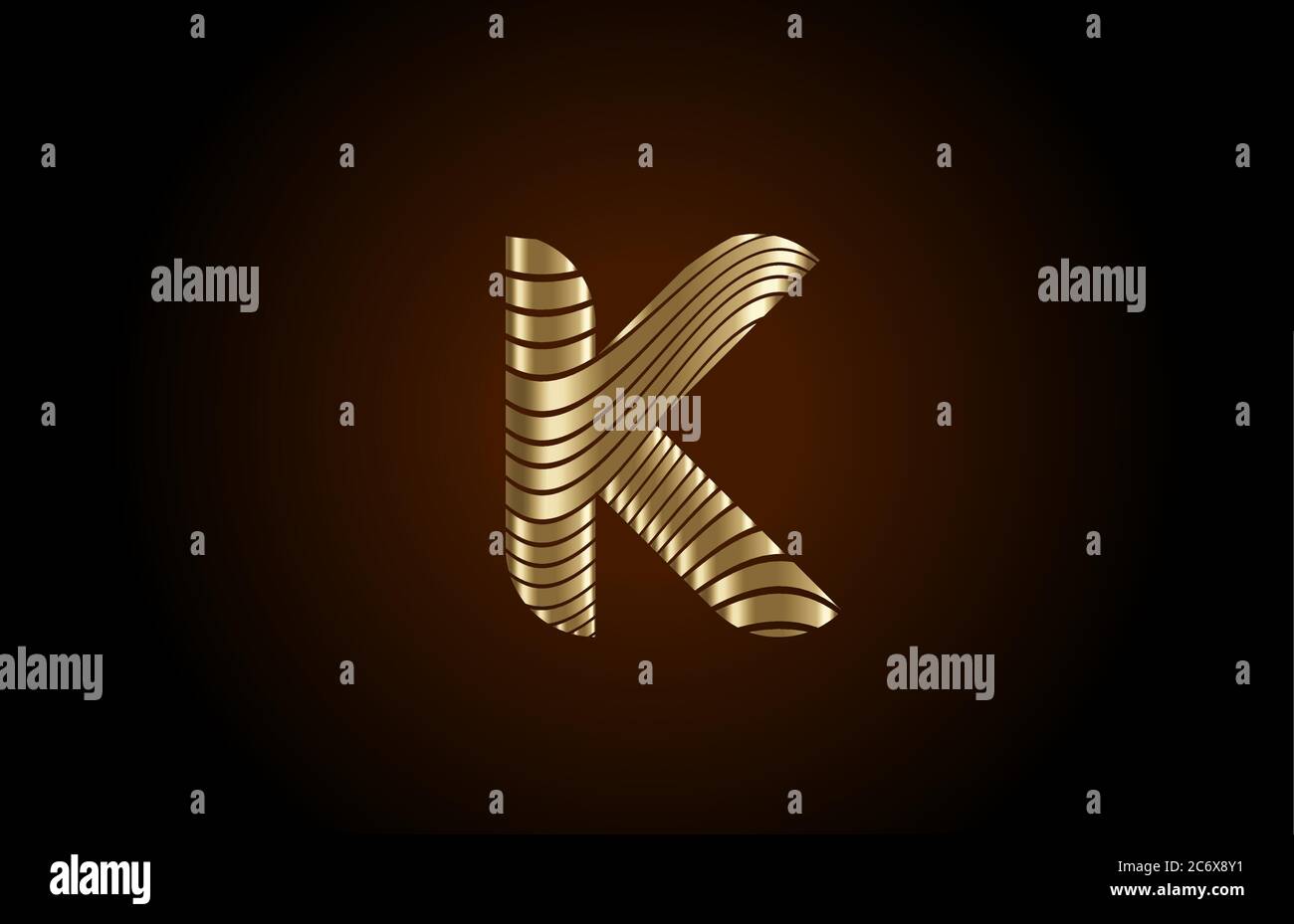 K yellow alphabet letter logo icon for company. Metallic gold line ...
