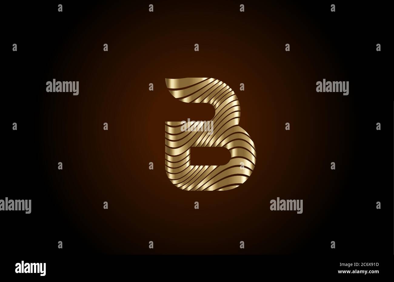 B yellow alphabet letter logo icon for company. Metallic gold line ...