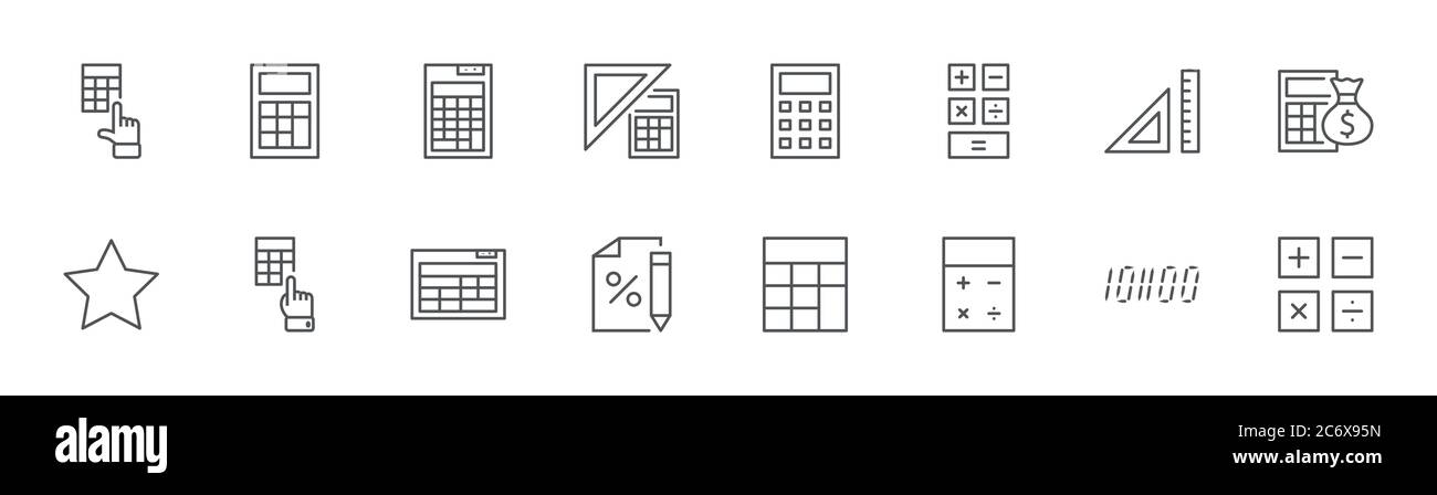 Calculation Line Icons. Icon, Pencil, Click, Money Bag, Percent ...