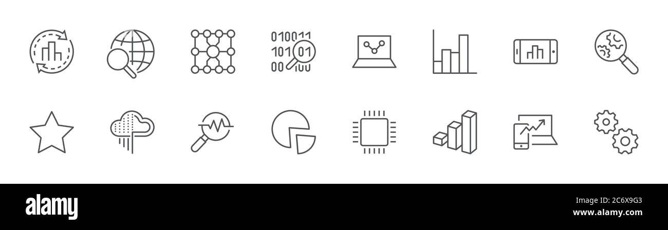 Data Analysis Technology Line Icons. Icons as Charts, Big Data ...