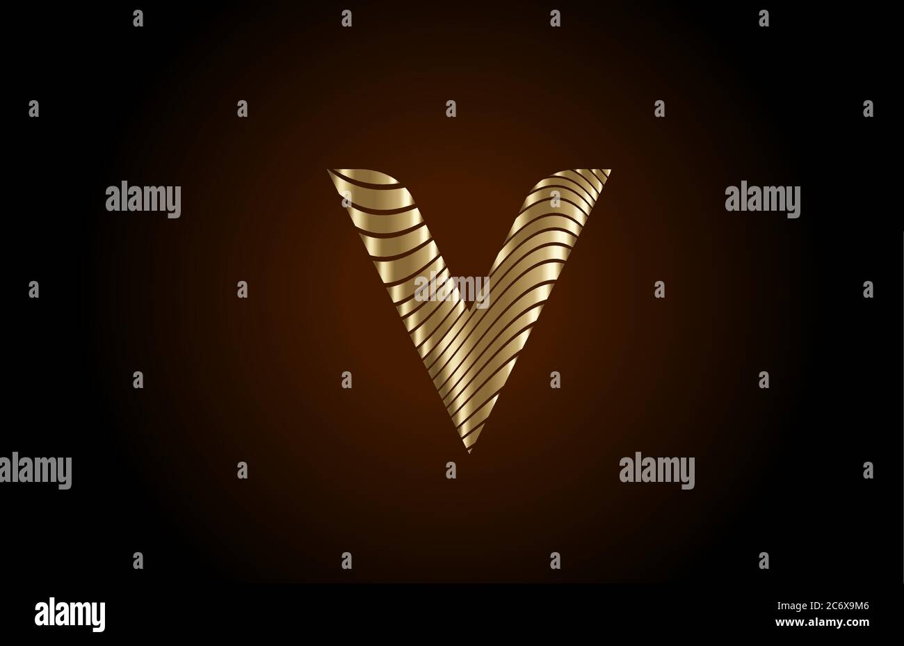 V yellow alphabet letter logo icon for company. Metallic gold line ...