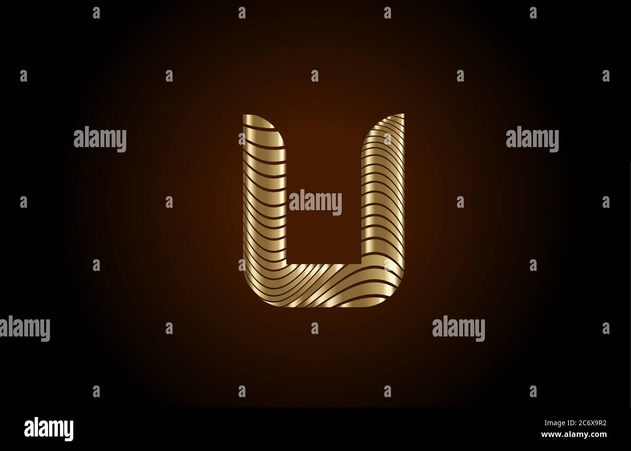 U yellow alphabet letter logo icon for company. Metallic gold line ...