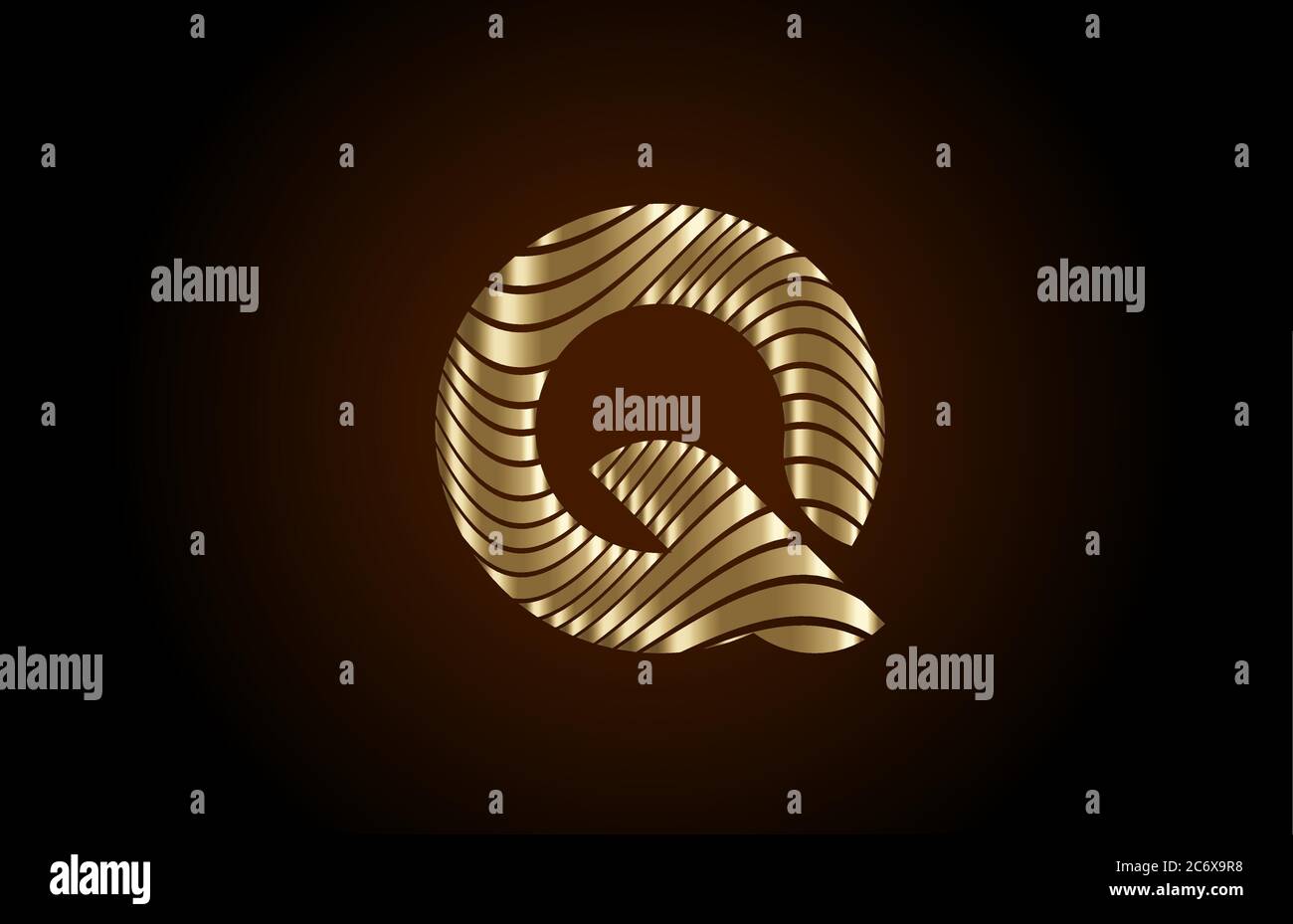 Q yellow alphabet letter logo icon for company. Metallic gold line ...