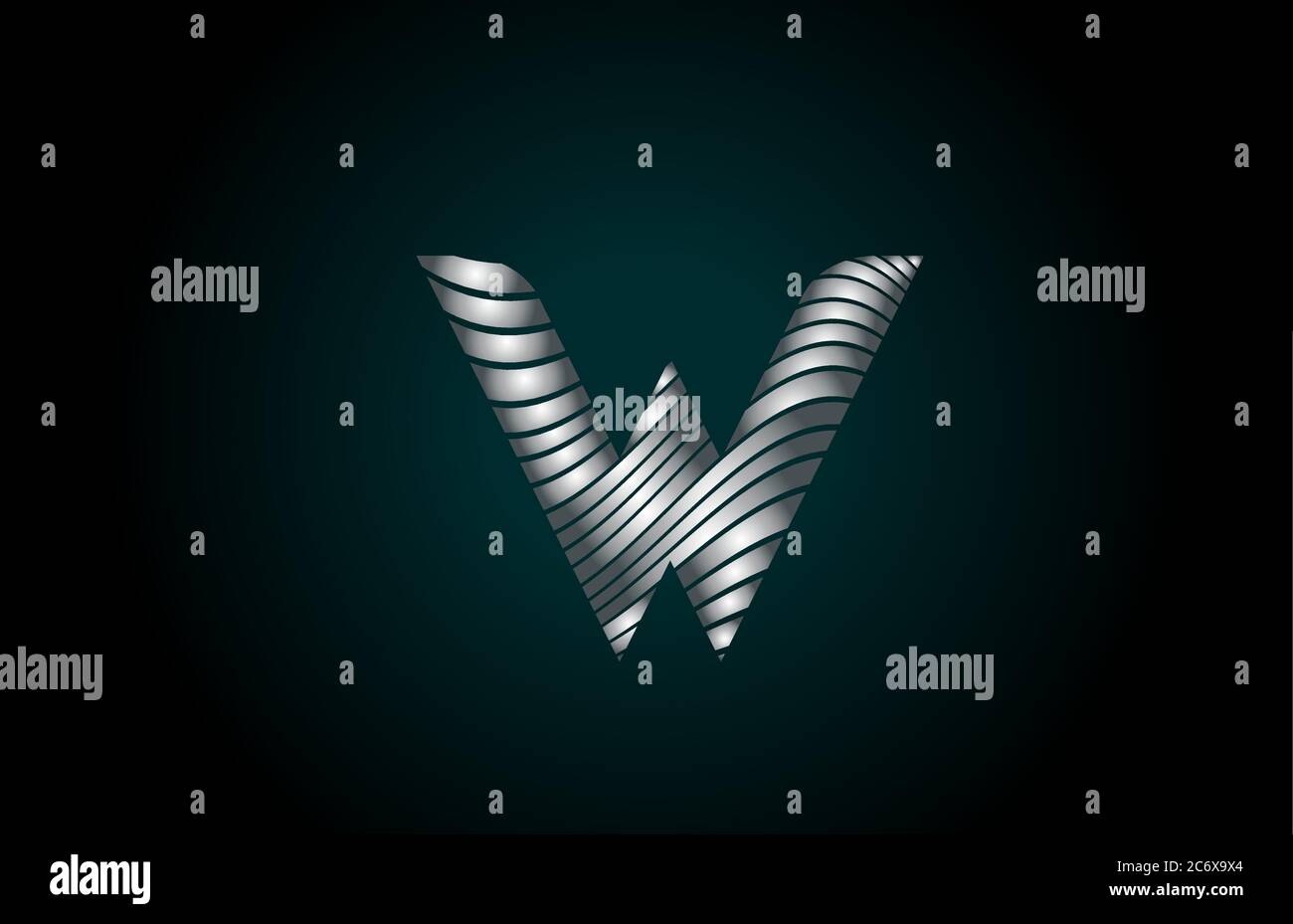 W silver grey alphabet letter logo icon for business. Metallic line ...