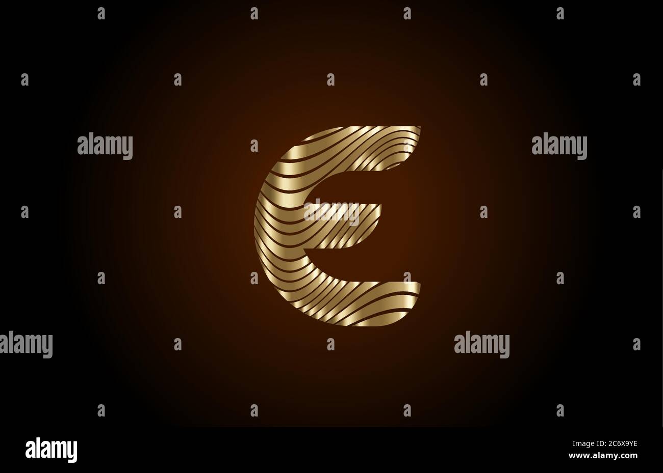 E yellow alphabet letter logo icon for company. Metallic gold line ...