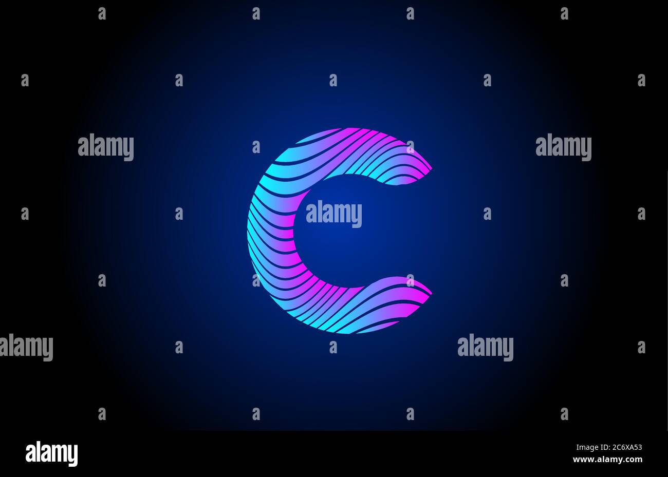 C pink blue alphabet letter logo icon for business. Curly line design ...