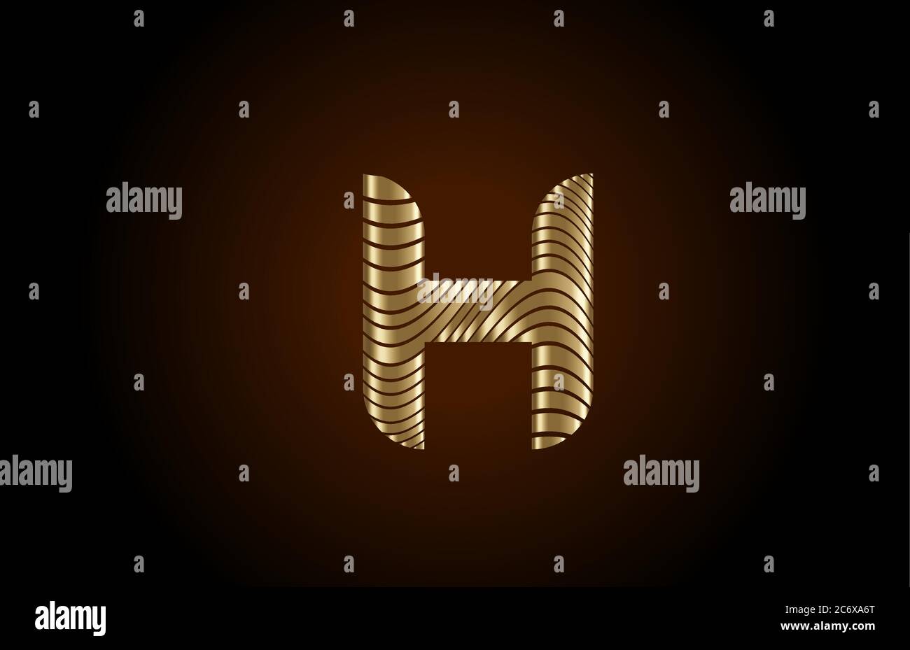 H yellow alphabet letter logo icon for company. Metallic gold line ...