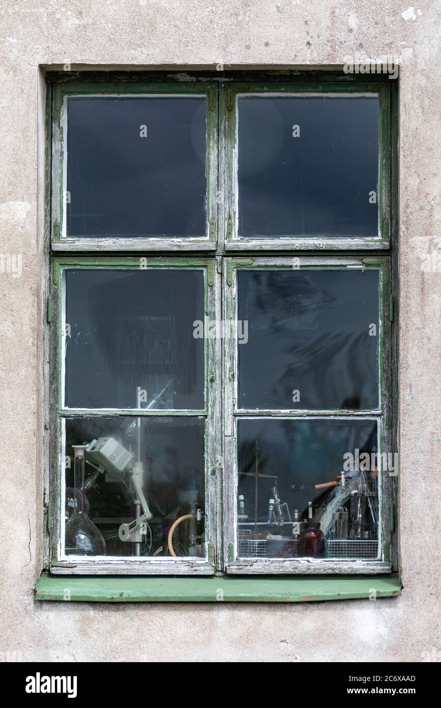 Old military chemistry lab window in Harakka Island, Helsinki, Finland ...