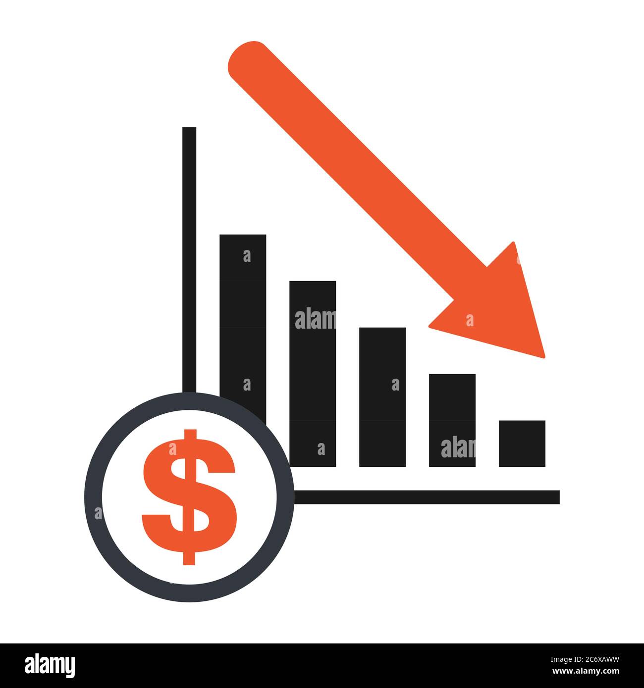 Loss, fall economic symbol, flat modern icon, isolated on white ...