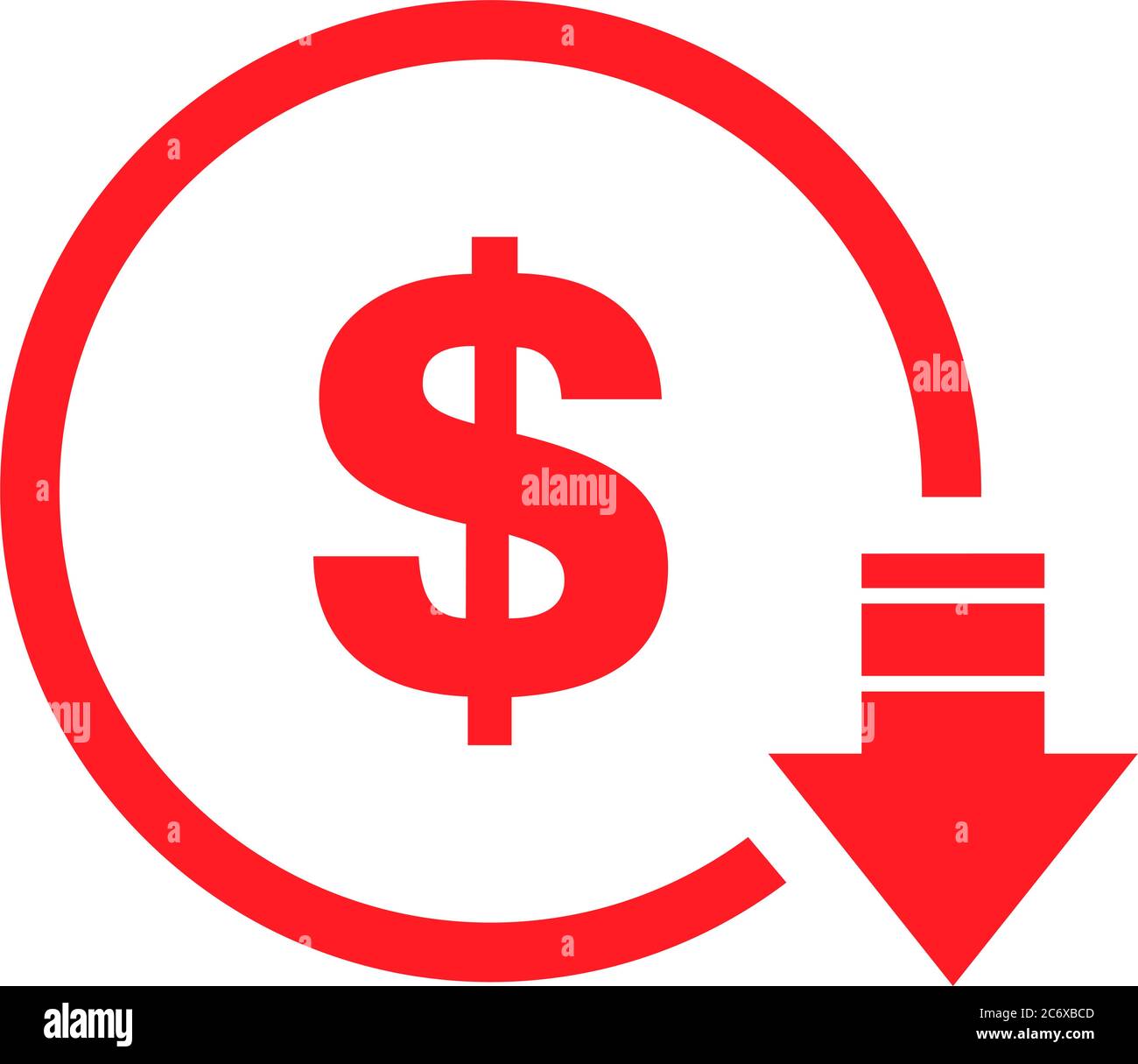 Cost reduction- decrease dollar icon. Vector symbol image isolated on ...