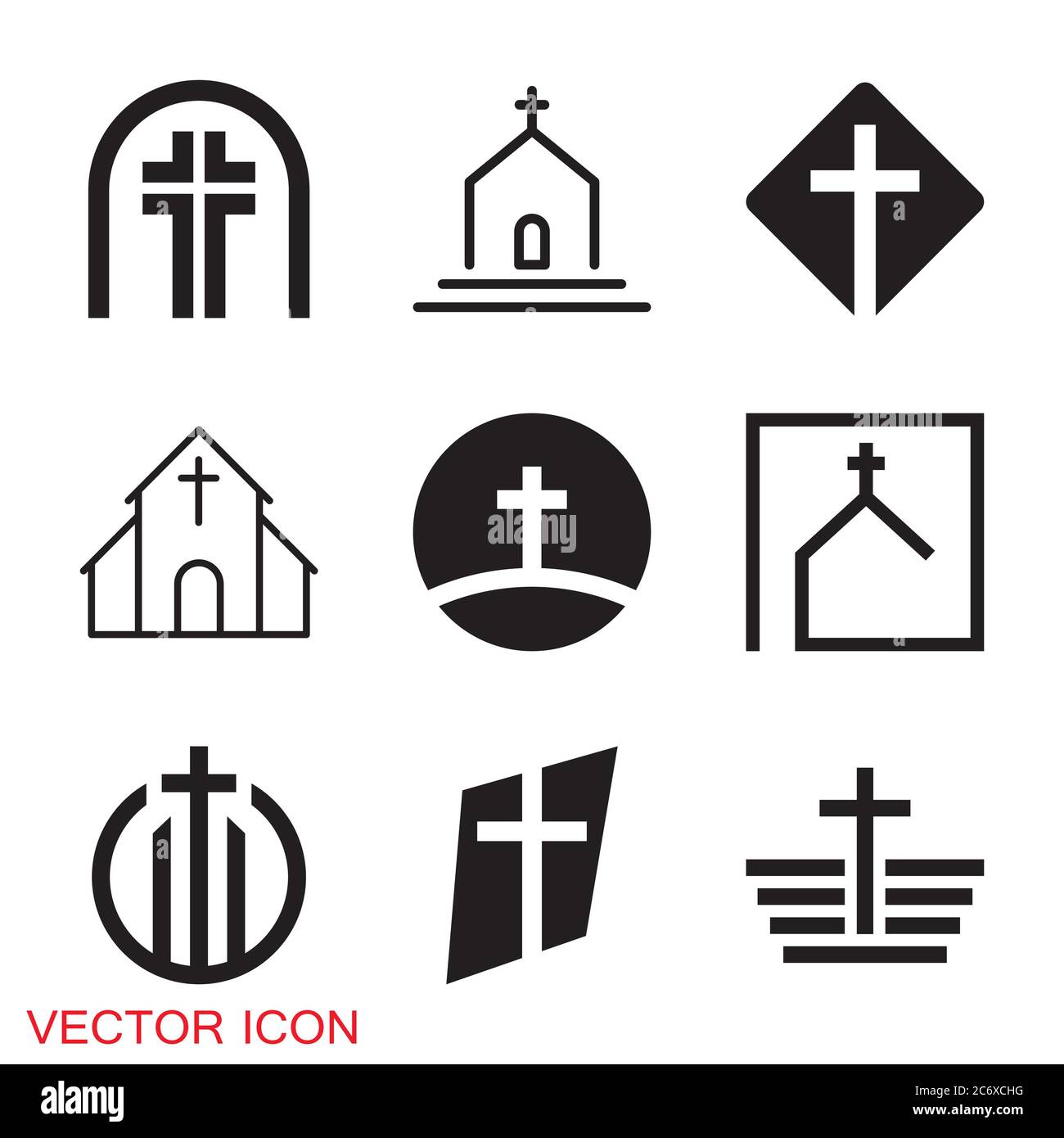 Church vector icons of religious christianity signs and symbols Stock ...