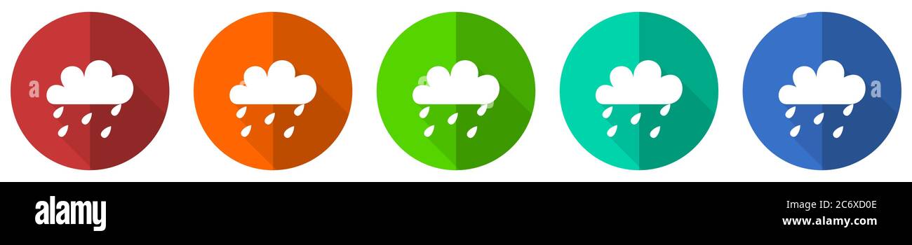 Rain icon set, red, blue, green and orange flat design web buttons ...