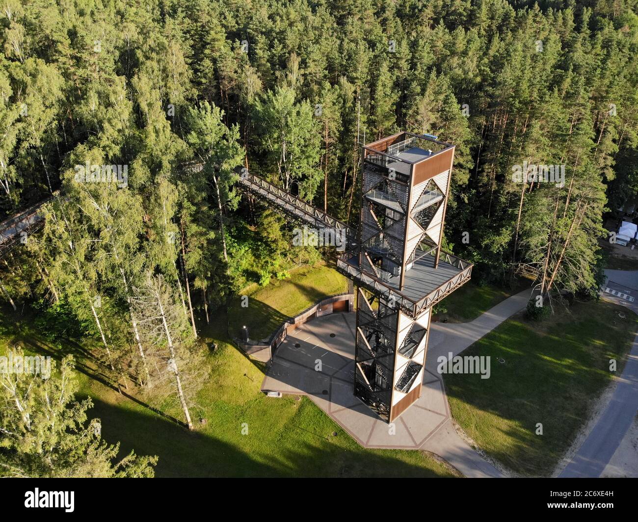 The treetop walking path watchtower in laju takas, Anyksciai, Lithuania ...