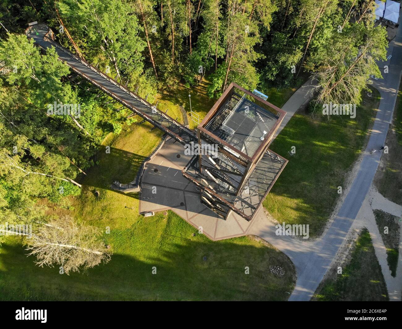 The treetop walking path watchtower in laju takas, Anyksciai, Lithuania ...