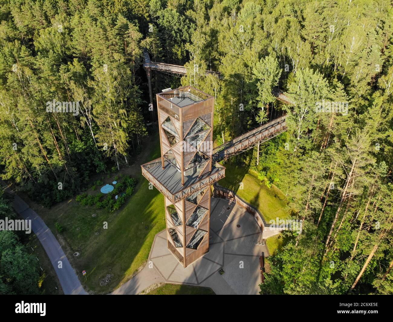 The treetop walking path watchtower in laju takas, Anyksciai, Lithuania ...