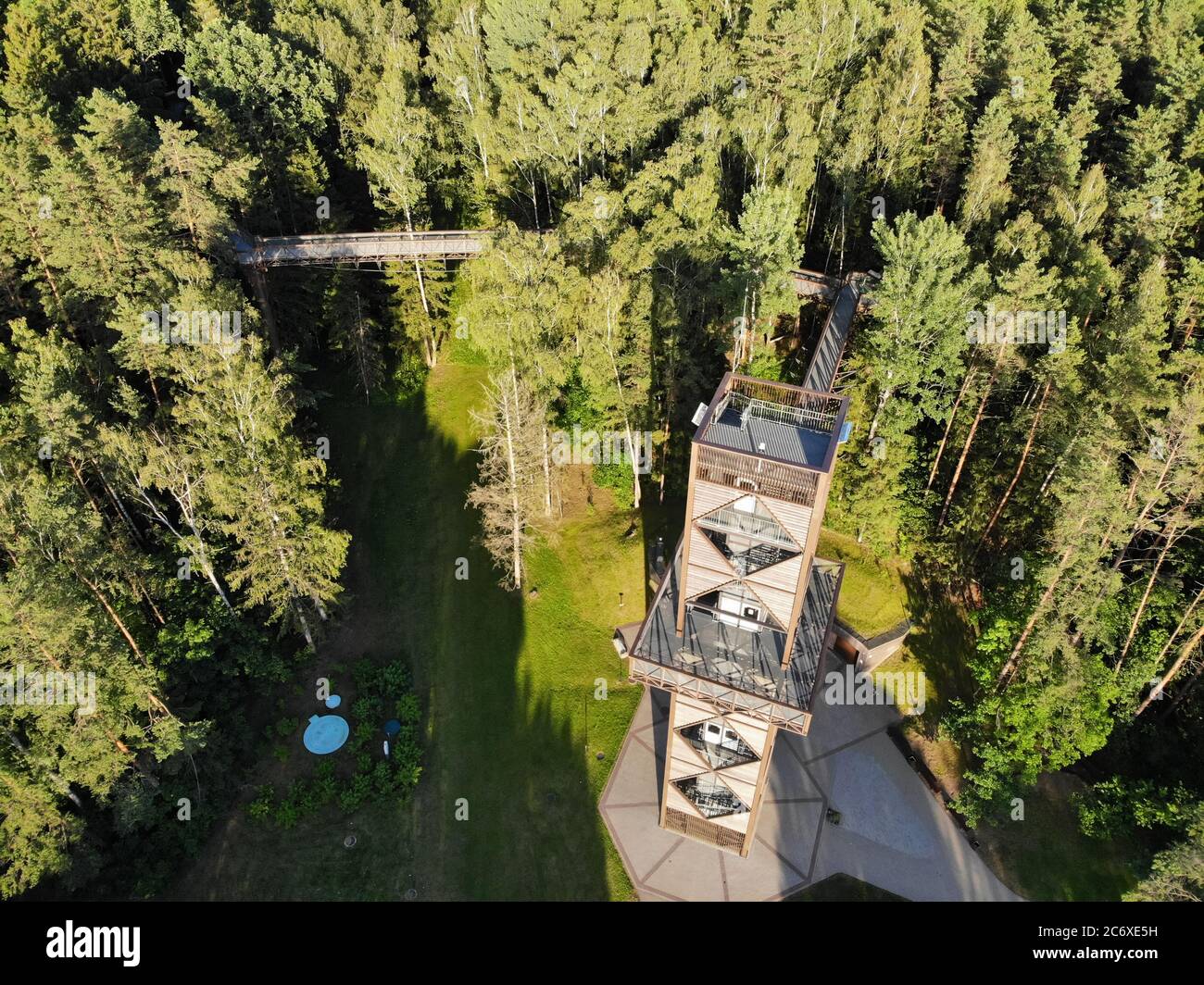 The treetop walking path watchtower in laju takas, Anyksciai, Lithuania ...