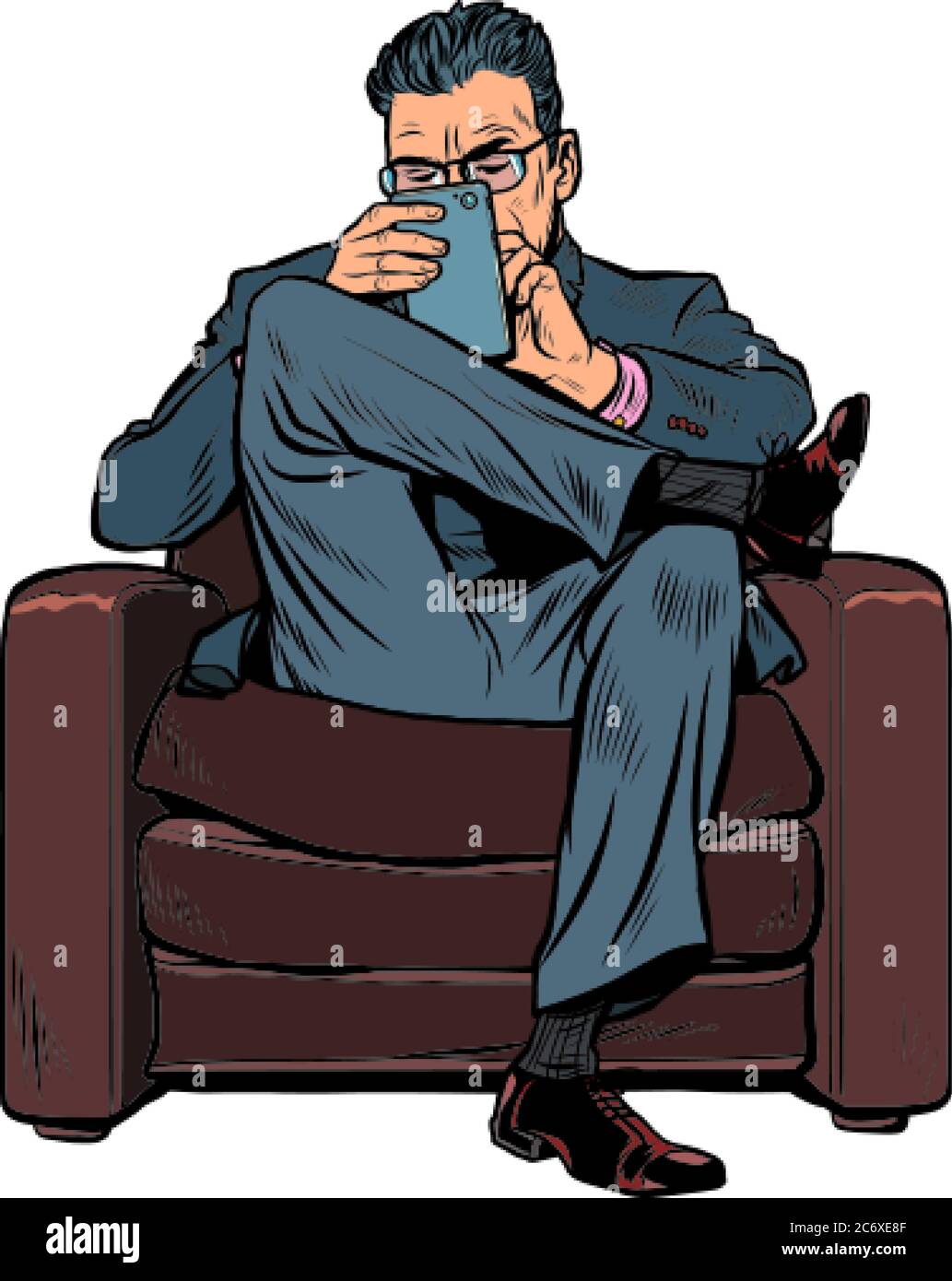 Uses his cell phone Stock Vector Images - Alamy