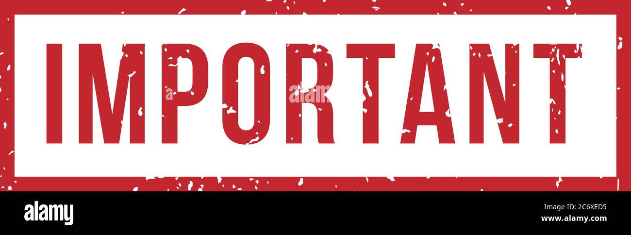 Red important rubber stamp. Seal with word in rectangle frame with ...