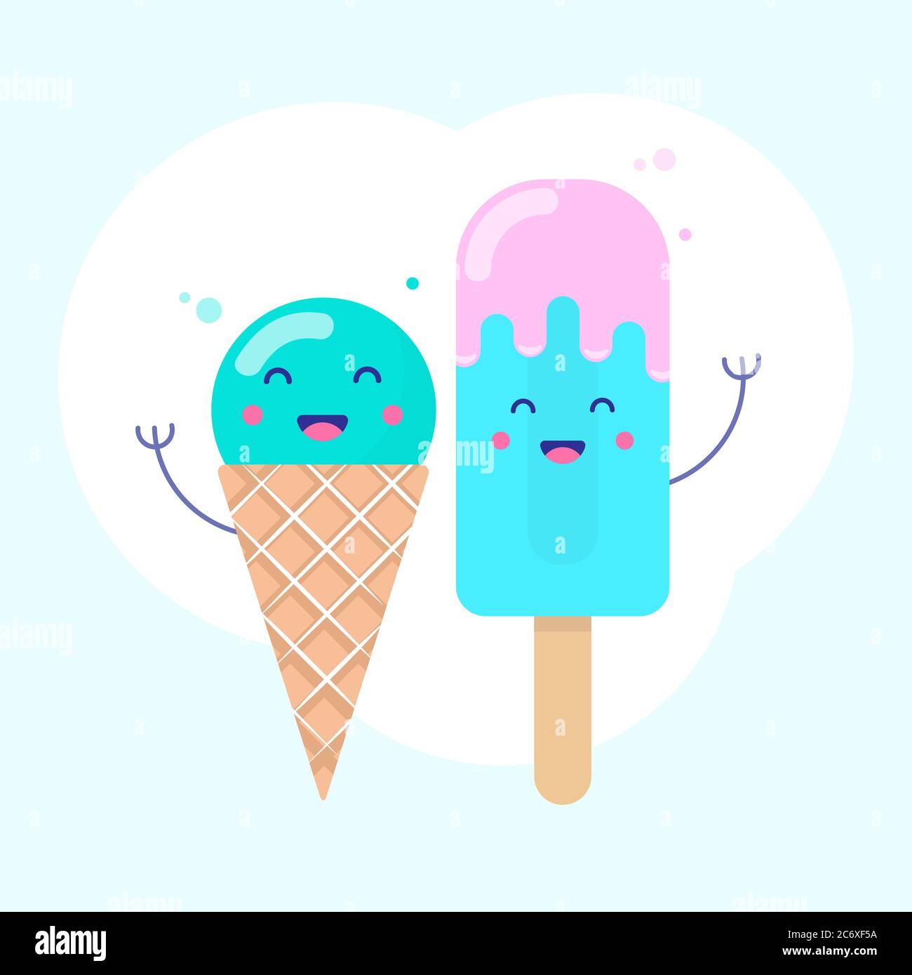 Set of Vector illustration of cartoon funny ice creams with happy ...