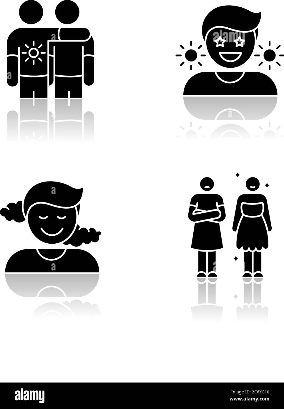 Positive and negative emotions drop shadow black glyph icons set. Human ...