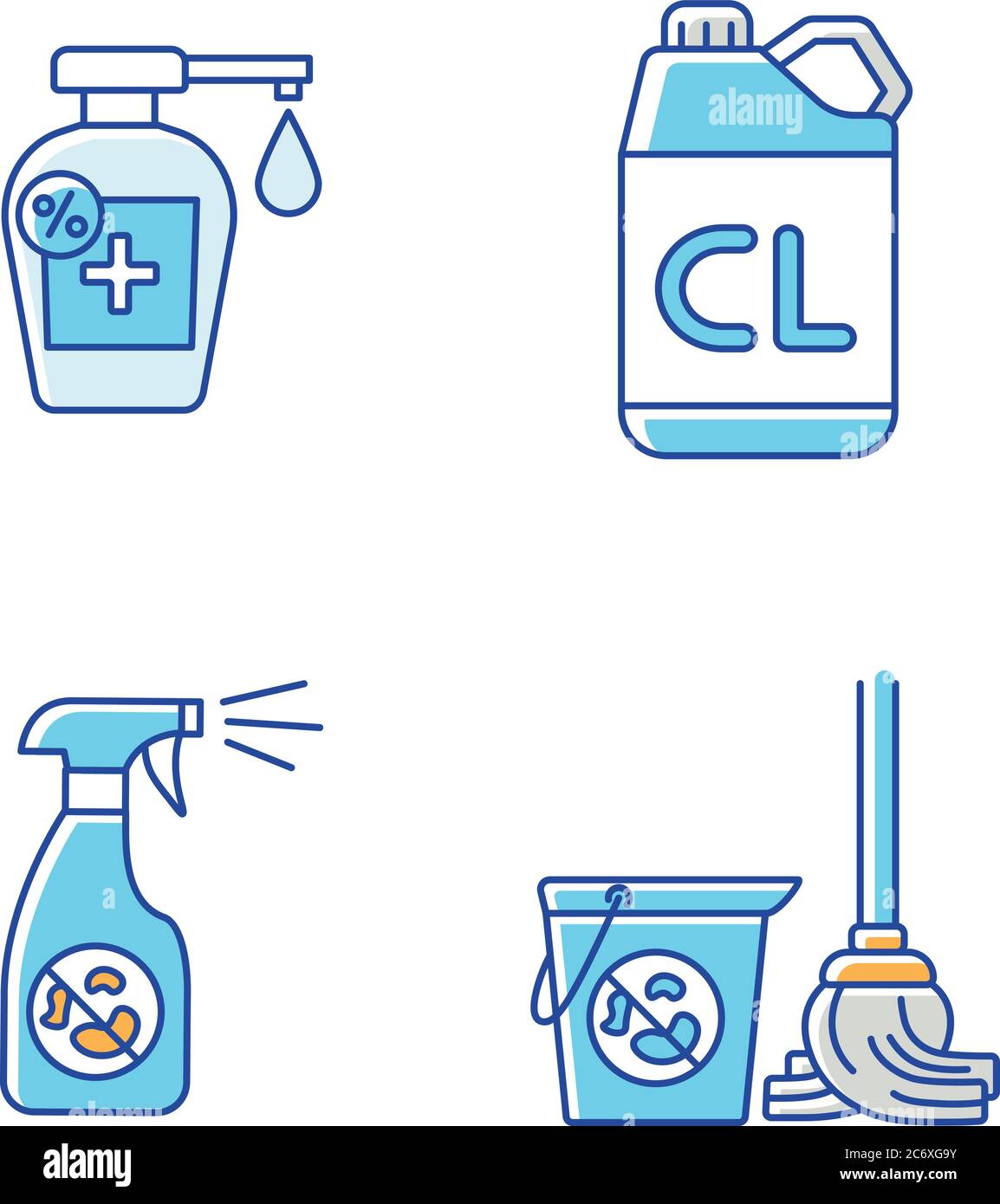 Cleaning products RGB color icons set. Sanitation supplies, hygiene ...