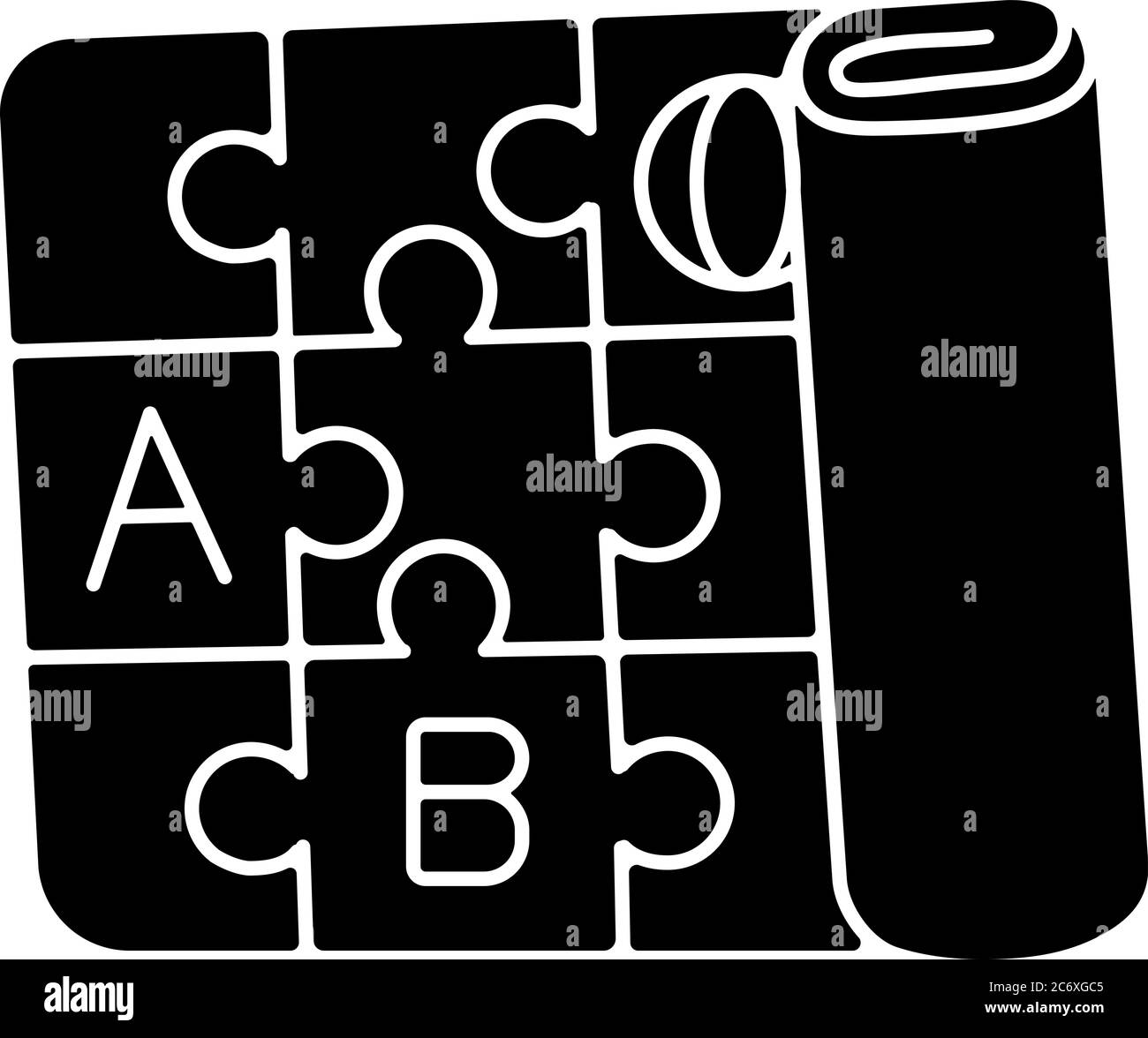 Play mat black glyph icon. Foldable foam mat. Alphabet interlocking ...