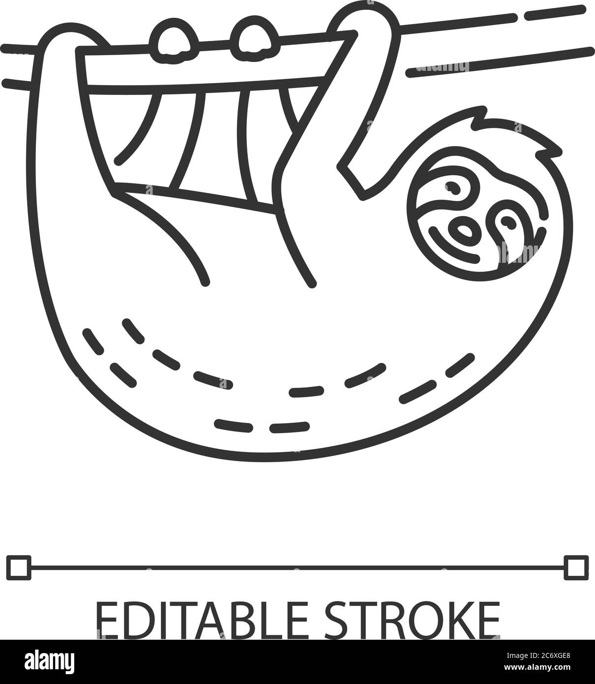 Sloth pixel perfect linear icon. South American arboreal animal ...