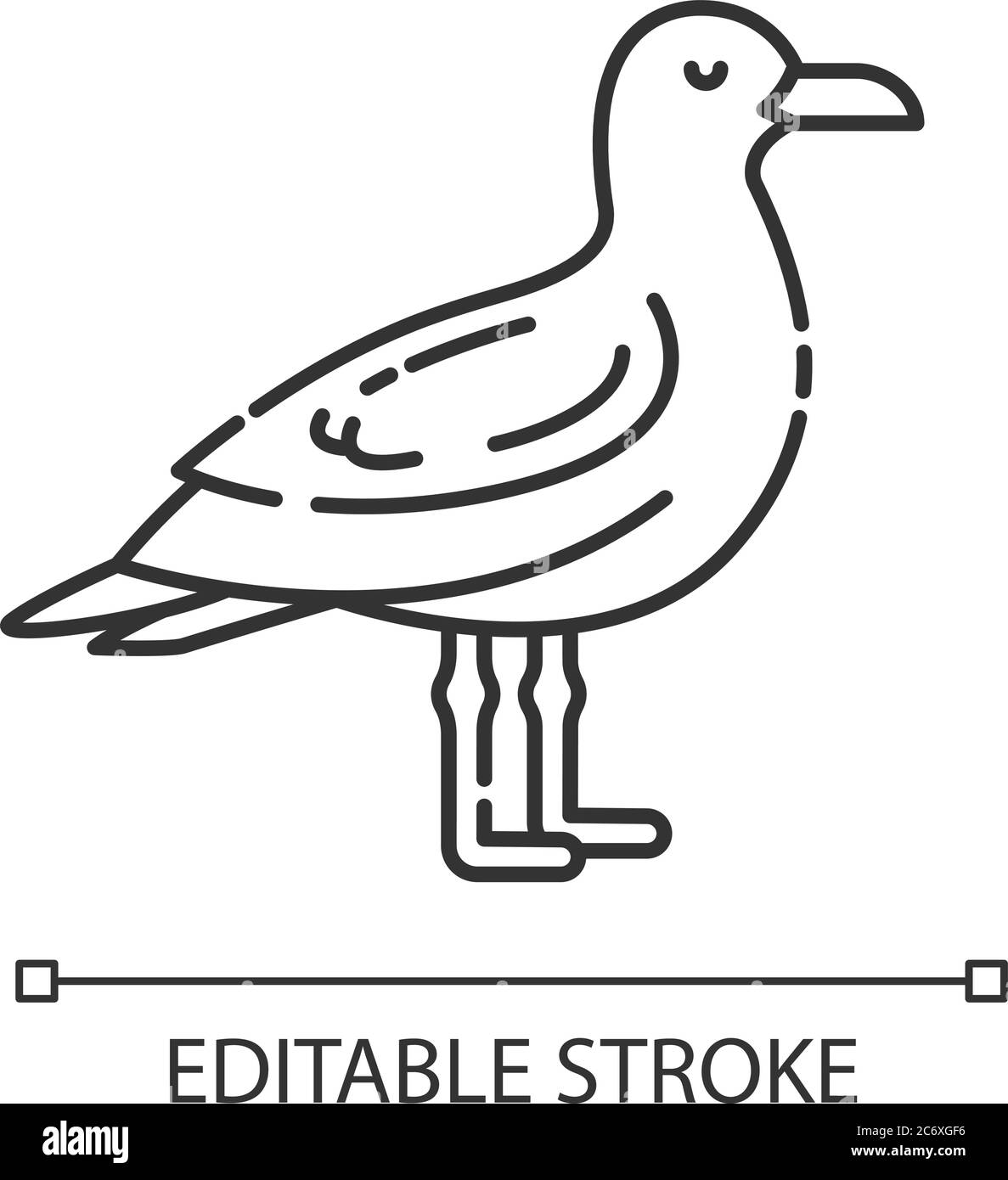 Seagull pixel perfect linear icon. Common seabird, ordinary flying ...