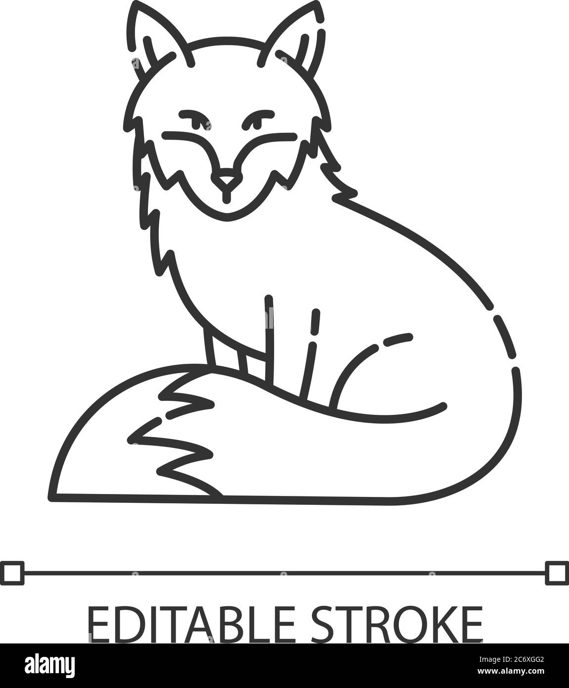 Fox pixel perfect linear icon. Cute animal with furry tail. Forest ...