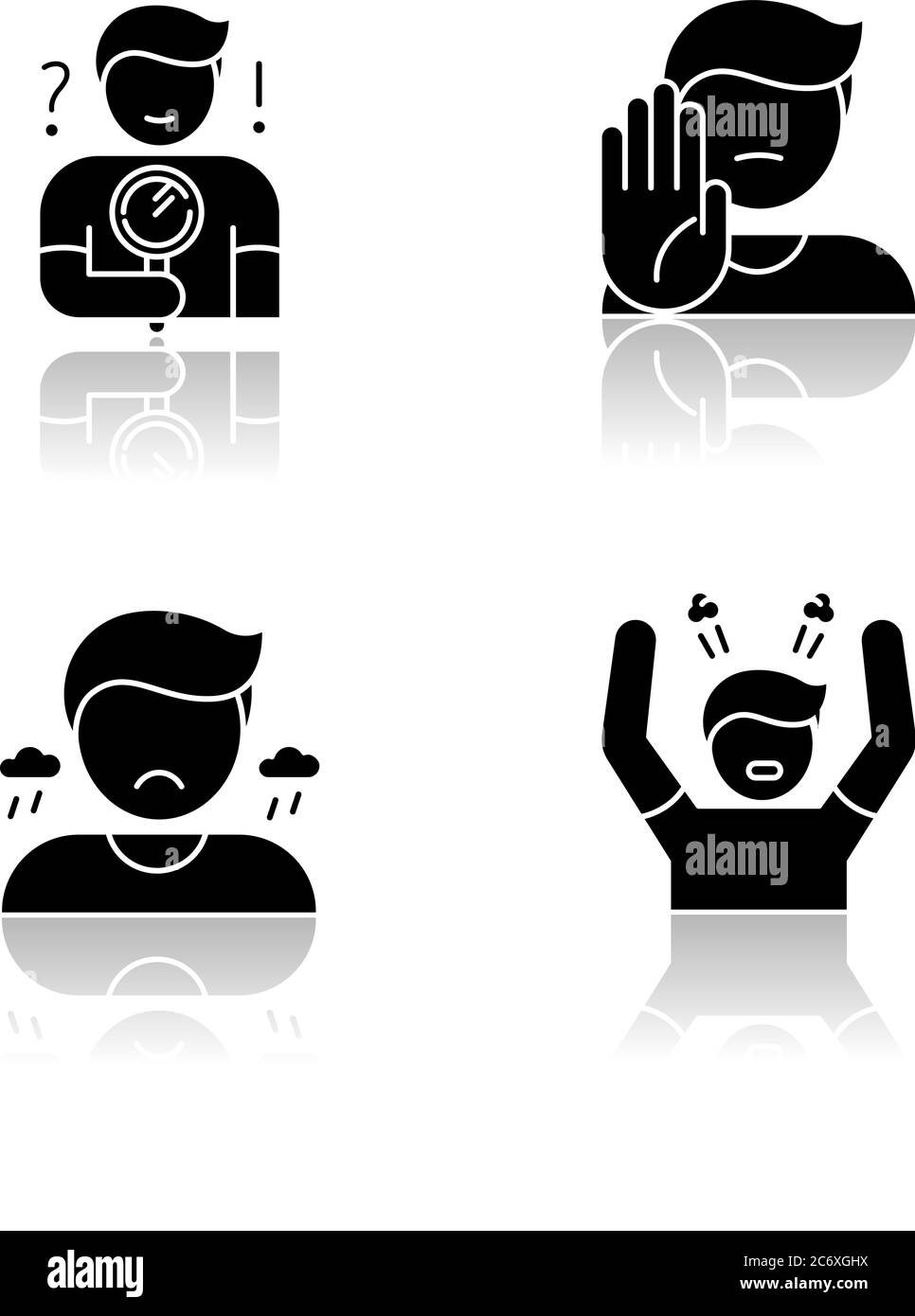 Mood and temperament drop shadow black glyph icons set. Good and bad ...